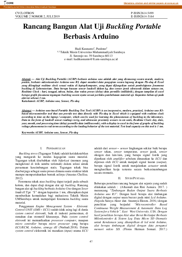 Pdf Rancang Bangun Alat Uji Buckling Portable Berbasis Arduino