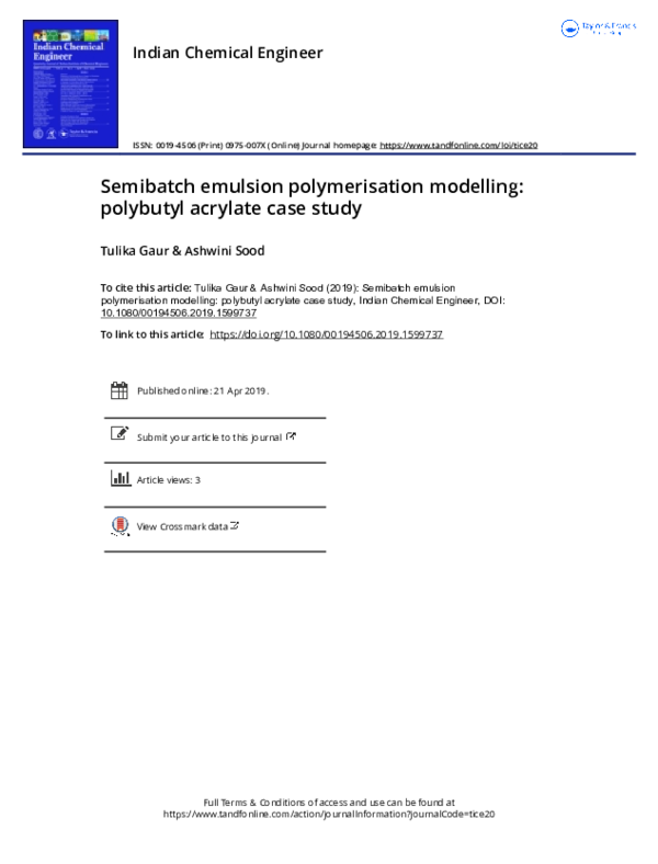 (PDF) Semibatch emulsion polymerisation modelling: polybutyl acrylate ...