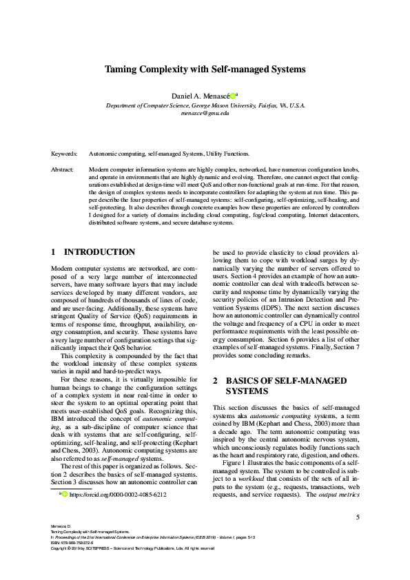 (PDF) Taming Complexity with Self-managed Systems | Daniel Menasce - Academia.edu