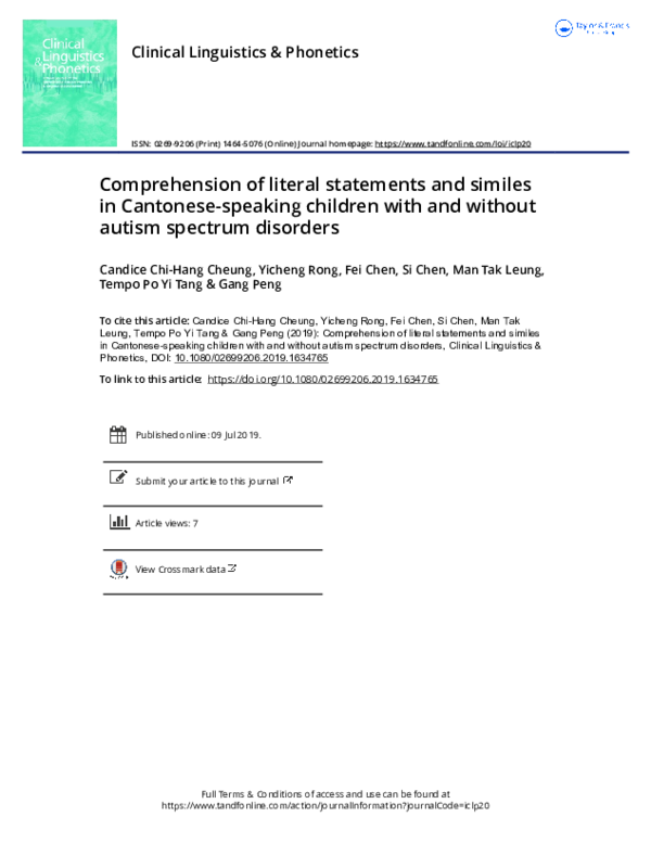 (PDF) Comprehension of literal statements and similes in Cantonese ...