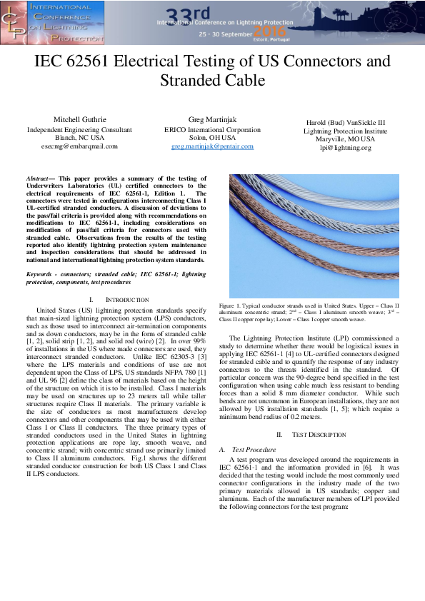 (PDF) IEC 62561 electrical testing of US connectors and stranded cable