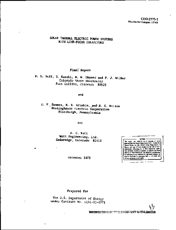 Solar thermal electric power systems with line-focus collectors. Final ...