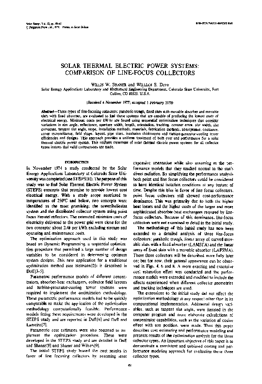 (PDF) Solar thermal electric power systems: Comparison of line-focus ...