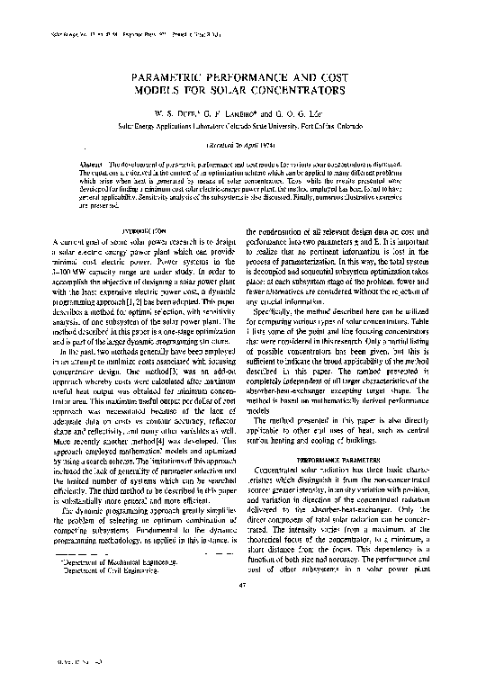 (PDF) Parametric performance and cost models for solar concentrators