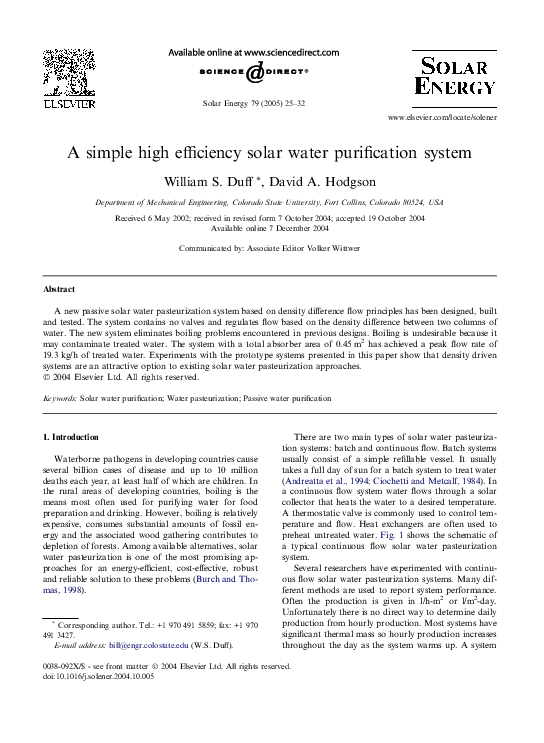 (PDF) A simple high efficiency solar water purification system