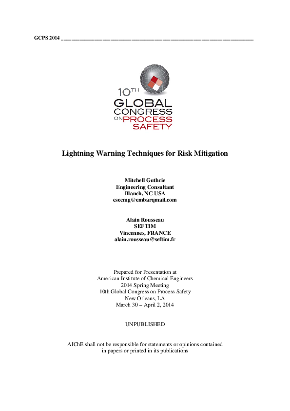 (PDF) Lightning Warning Techniques for Risk Mitigation