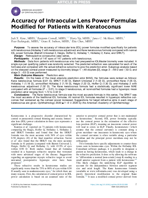 (PDF) Accuracy of Intraocular Lens Power Formulas Modified for Patients ...