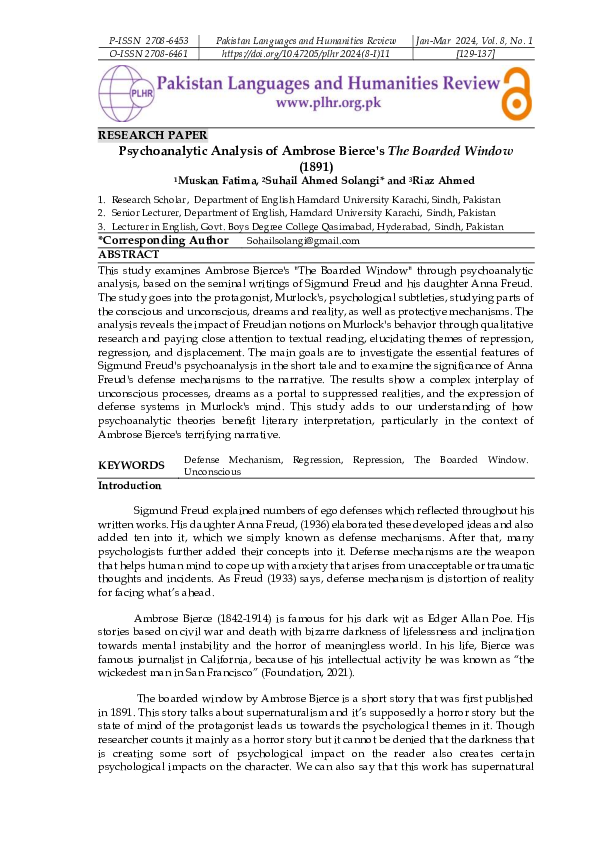 (PDF) .+Psychoanalytic+Analysis+of+Ambrose+Bierce's+The+Boarded+Window+ ...