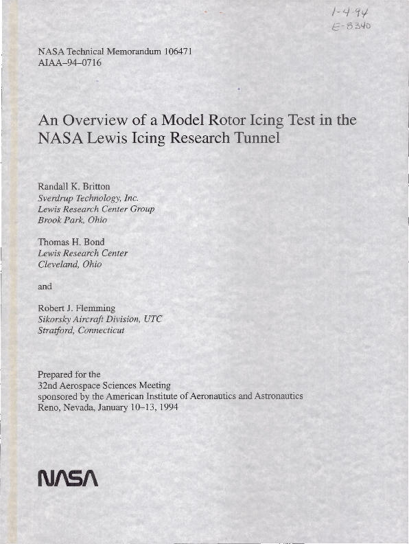 (PDF) An overview of a model rotor icing test in the NASA Lewis Icing ...