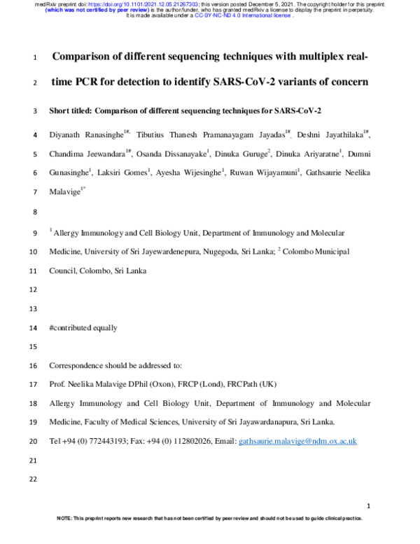 (PDF) Comparison of different sequencing techniques with multiplex real-time PCR for detection ...