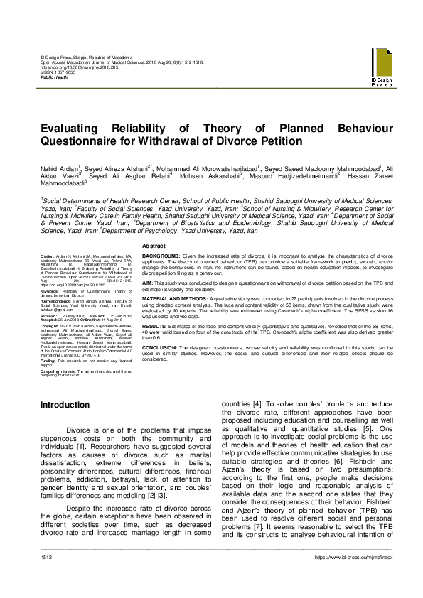 (PDF) Evaluating Reliability of Theory of Planned Behaviour Questionnaire for Withdrawal of ...
