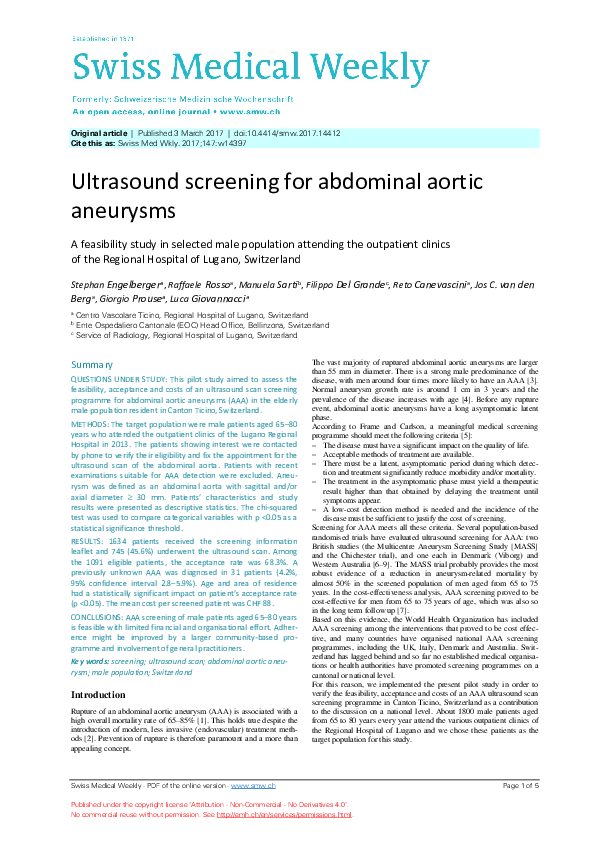 (PDF) Ultrasound screening for abdominal aortic aneurysms