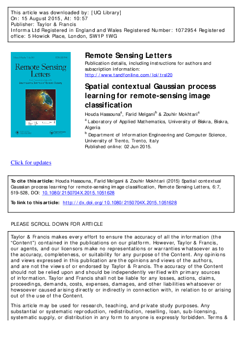Pdf Spatial Contextual Gaussian Process Learning For Remote Sensing Image Classification