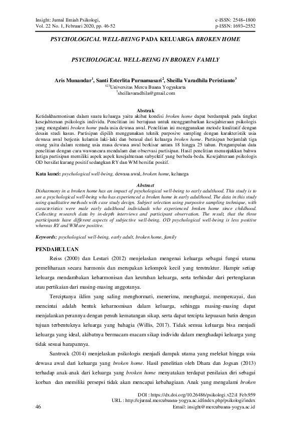 (PDF) Psychological Well-Being Pada Keluarga Broken Home
