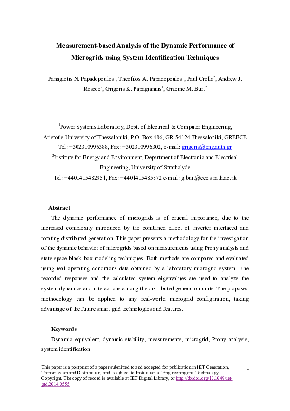 (PDF) Dynamic Performance Analysis of Microgrids via Measurement