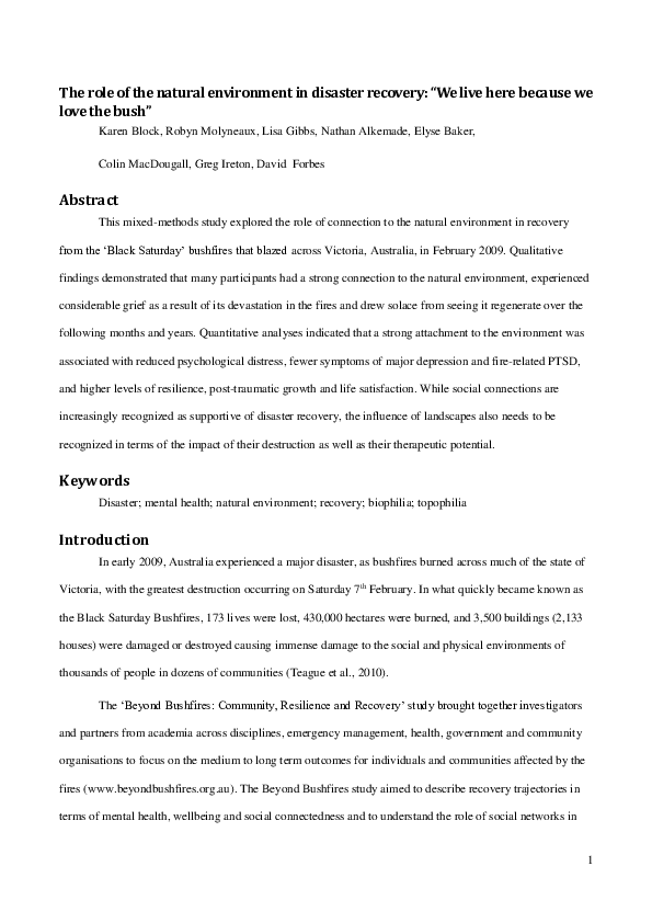 (PDF) The role of the natural environment in disaster recovery: “We ...