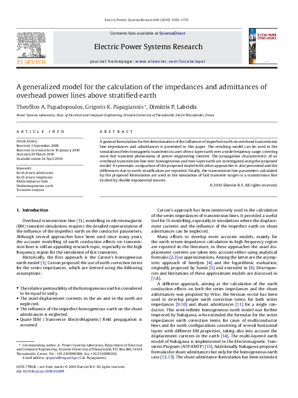 (PDF) A generalized model for the calculation of the impedances and admittances of overhead ...