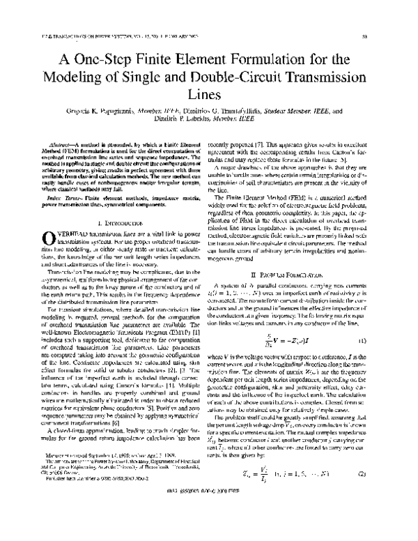 (PDF) A one-step finite element formulation for the modeling of single and double-circuit ...