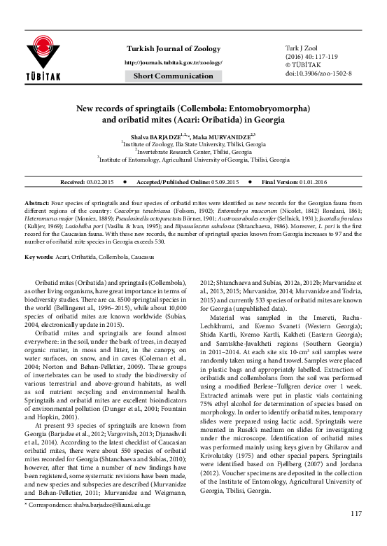 (PDF) New records of springtails (Collembola: Entomobryomorpha)and ...