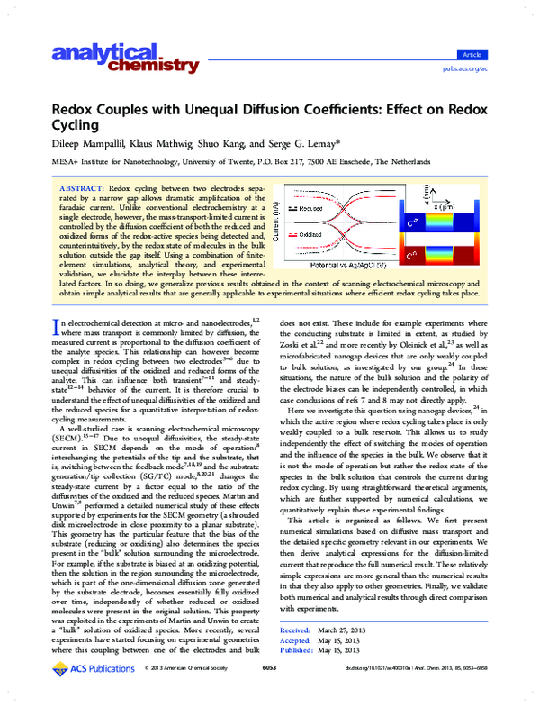 (PDF) Redox Couples with Unequal Diffusion Coefficients: Effect on ...