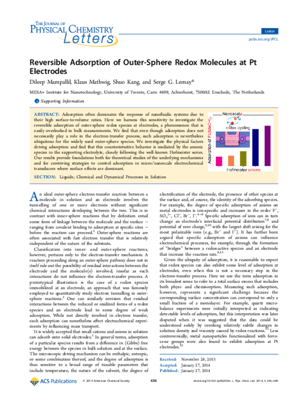 (PDF) Reversible Adsorption of Outer-Sphere Redox Molecules at Pt ...