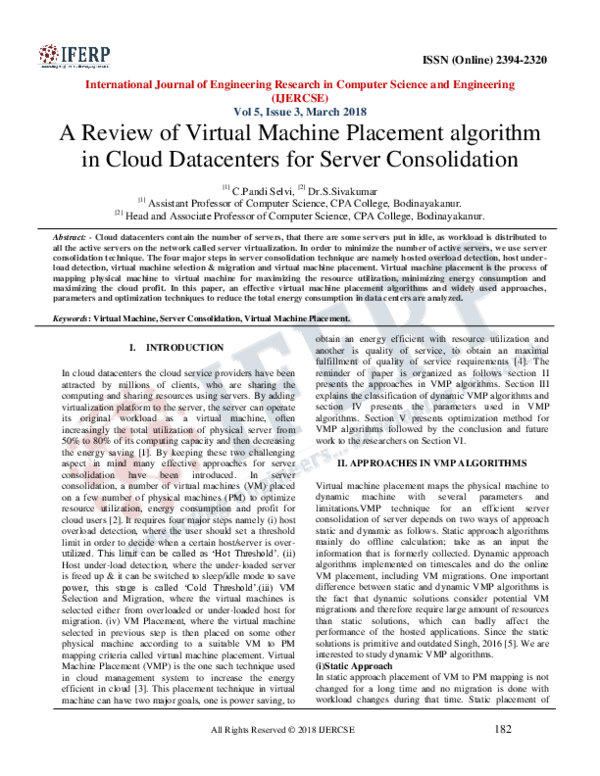 Pdf Optimizing Vm Placement For Energy Efficiency