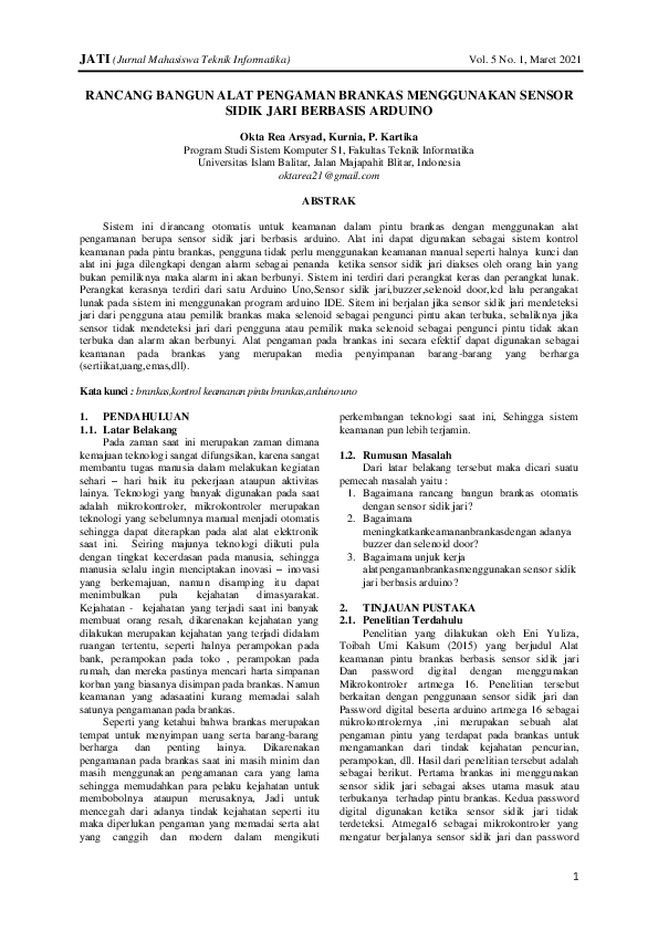 (PDF) Rancang Bangun Alat Pengaman Brankas Menggunakan Sensor Sidik Jari Berbasis Arduino