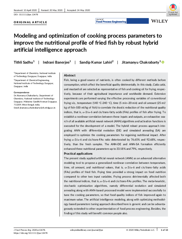 (PDF) Modeling and optimization of cooking process parameters to ...