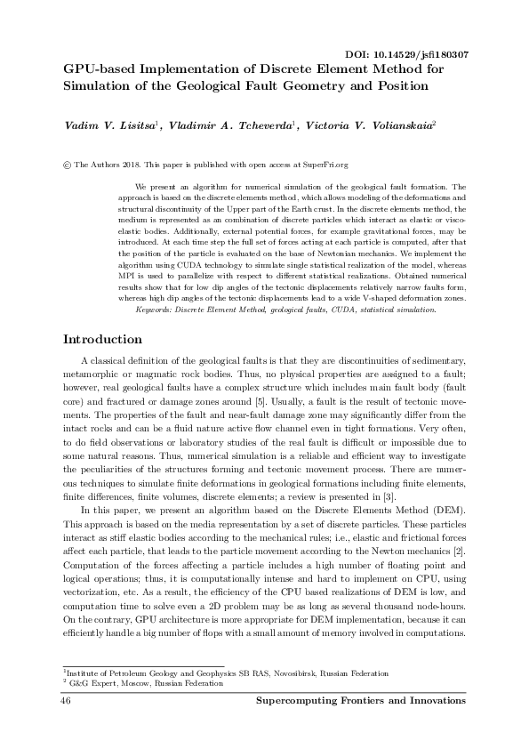 (PDF) GPU-based Implementation of Discrete Element Method for Simulation of the Geological Fault ...