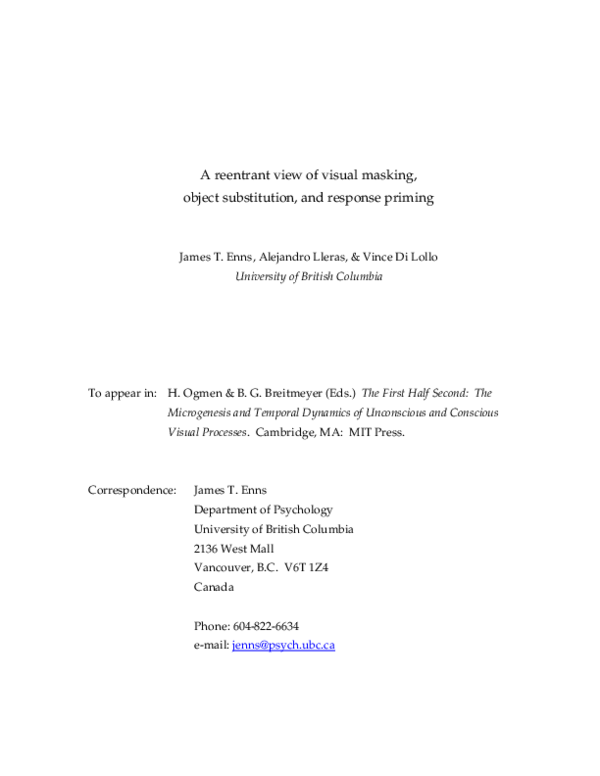 (PDF) A Reentrant View of Visual Masking, Object Substitution, and ...