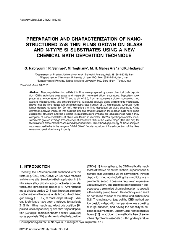 (PDF) PREPARATION AND CHARACTERIZATION OF NANO- STRUCTURED ZnS THIN ... (PDF) PREPARATION AND CHARACTERIZATION OF NANO- STRUCTURED ZnS THIN ...