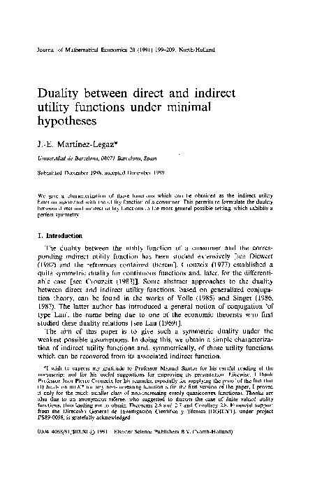(PDF) Duality between direct and indirect utility functions under minimal hypotheses