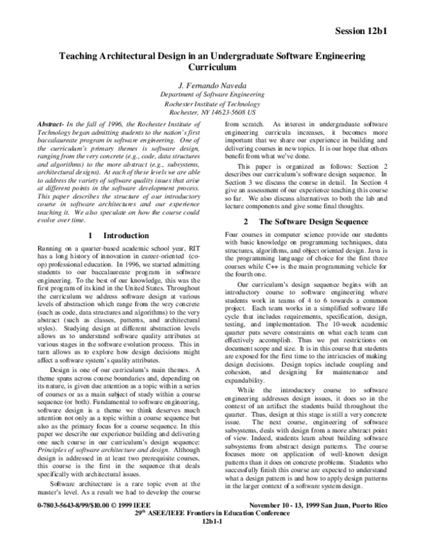 (PDF) Teaching architectural design in an undergraduate software engineering curriculum