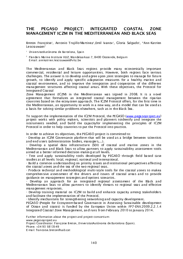 (PDF) The PEGASO Project: Integrated Coastal Zone Management ICZM in ...