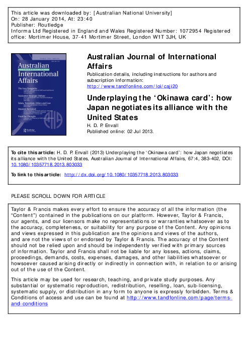 (PDF) Underplaying the ‘Okinawa card’: how Japan negotiates its ...