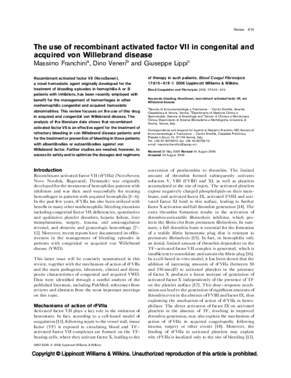 (PDF) The use of recombinant activated factor VII in congenital and ...