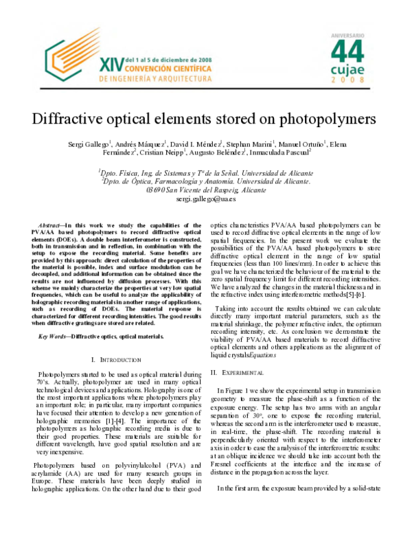 (PDF) Characterizing Diffractive Optical Elements in Photopolymers