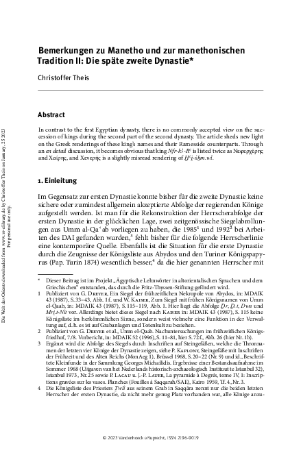 (PDF) Bemerkungen zu Manetho und zur manethonischen Tradition II: Die ...