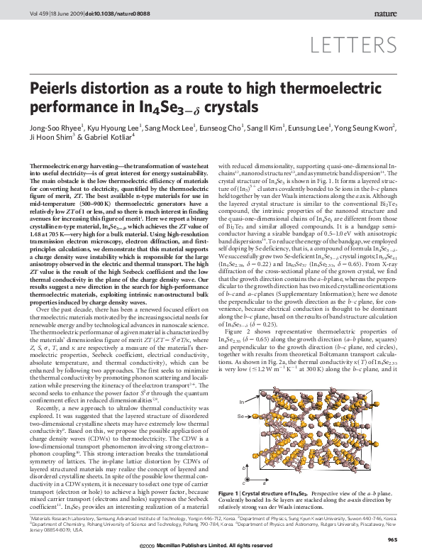 (PDF) Peierls distortion as a route to high thermoelectric performance ...