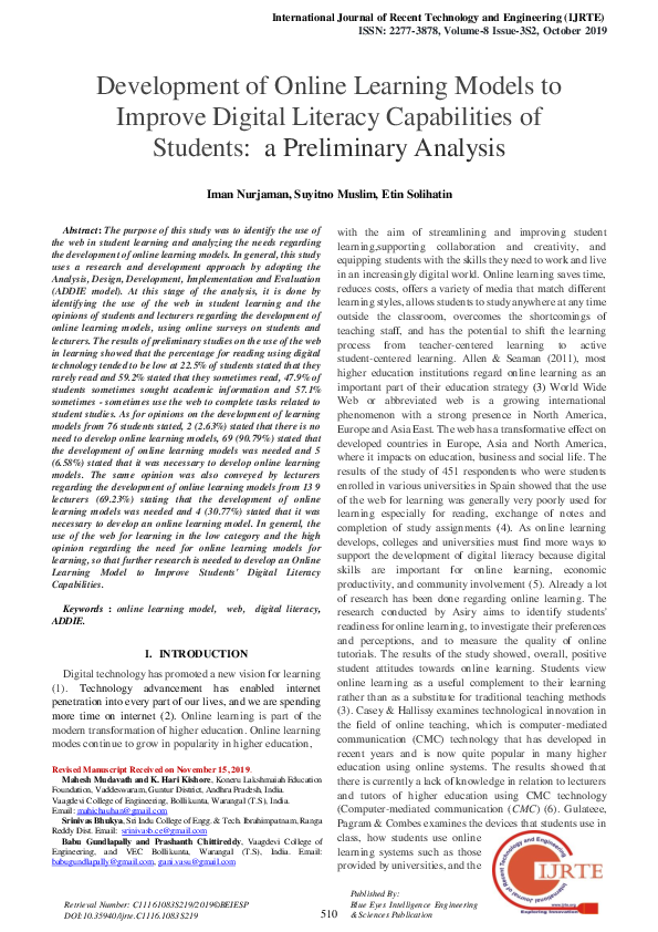 (PDF) Development of Online Learning Models to Improve Digital Literacy ...