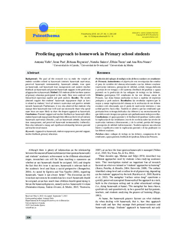 (PDF) Predicting approach to homework in Primary school students