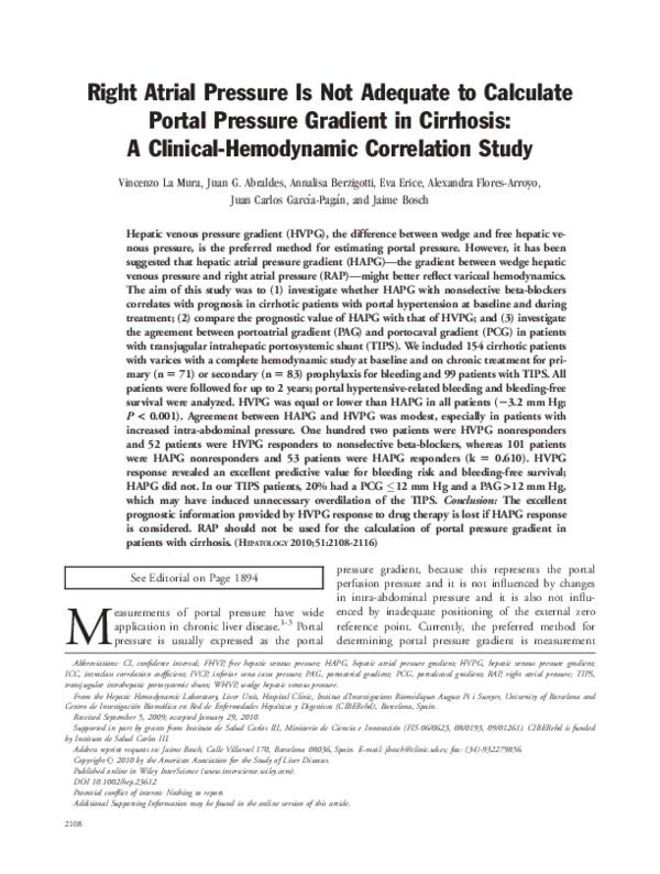 (PDF) Right atrial pressure is not adequate to calculate portal ...