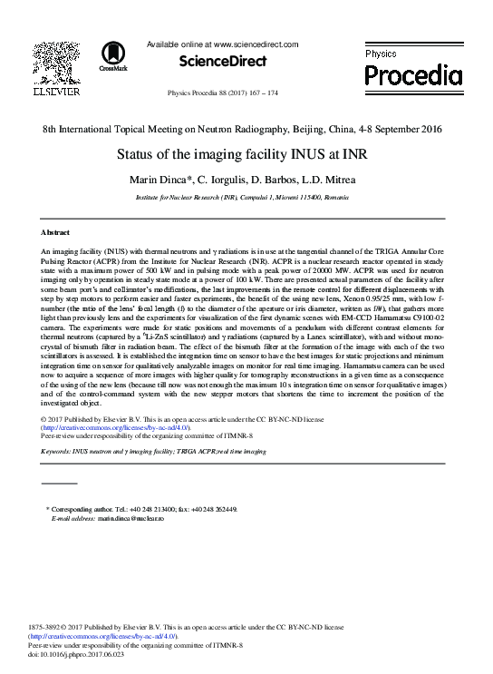 (PDF) Status of the Imaging Facility INUS at INR