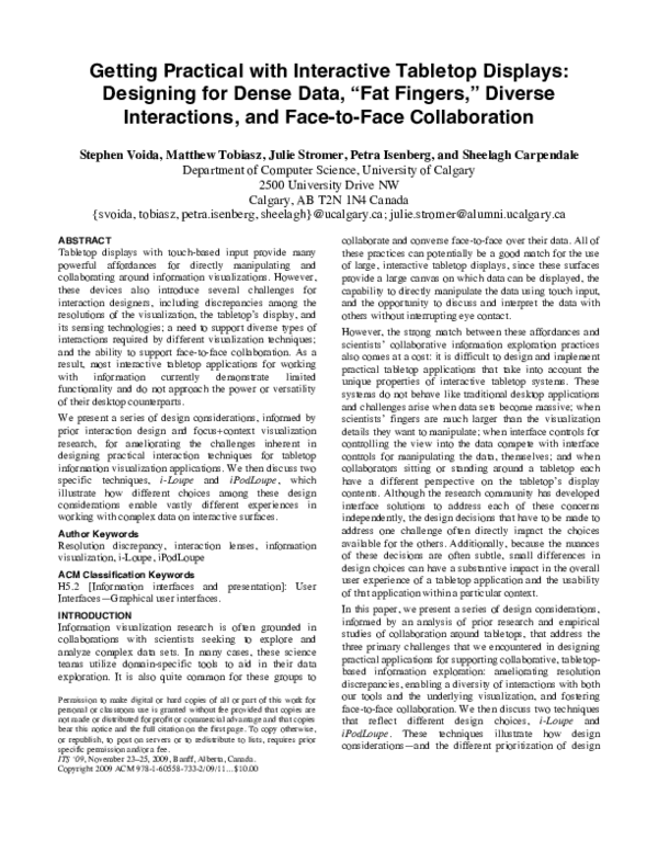 (PDF) Getting practical with interactive tabletop displays