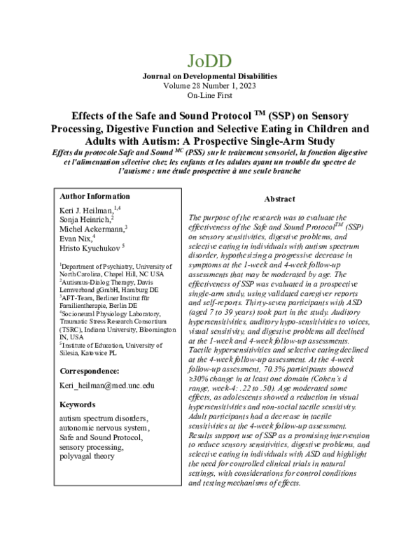 (PDF) Effects of the Safe and Sound Protocol TM (SSP) on Sensory ...