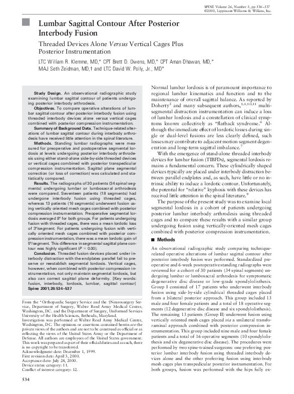 (PDF) Lumbar Sagittal Contour After Posterior Interbody Fusion