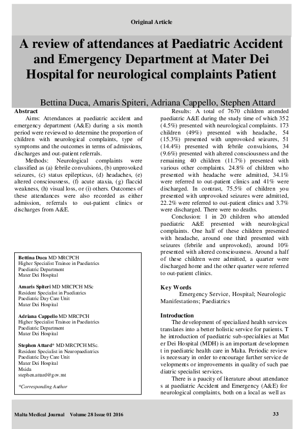 (PDF) A review of attendances at Paediatric Accident and Emergency ...
