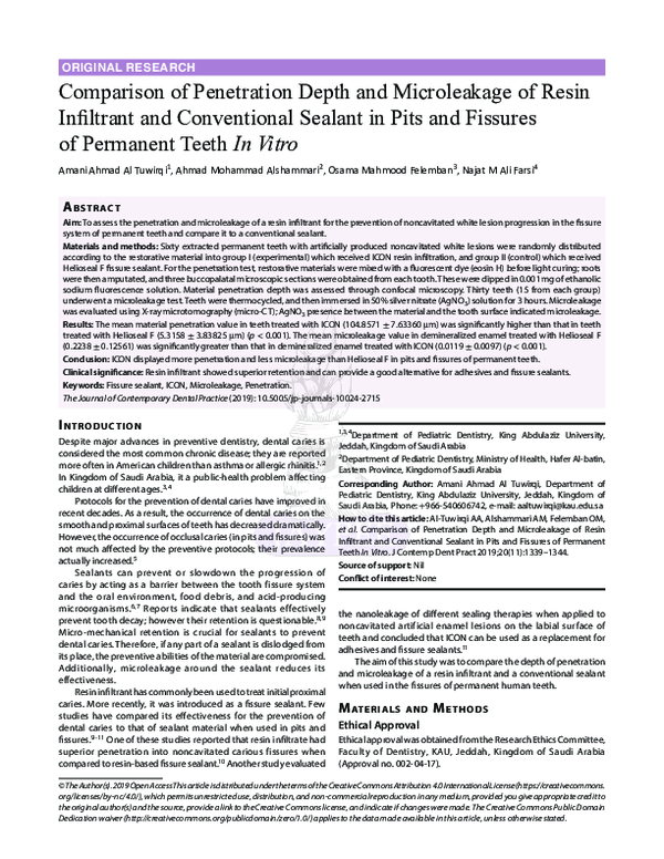 (PDF) Comparison of Penetration Depth and Microleakage of Resin Infiltrant and Conventional ...