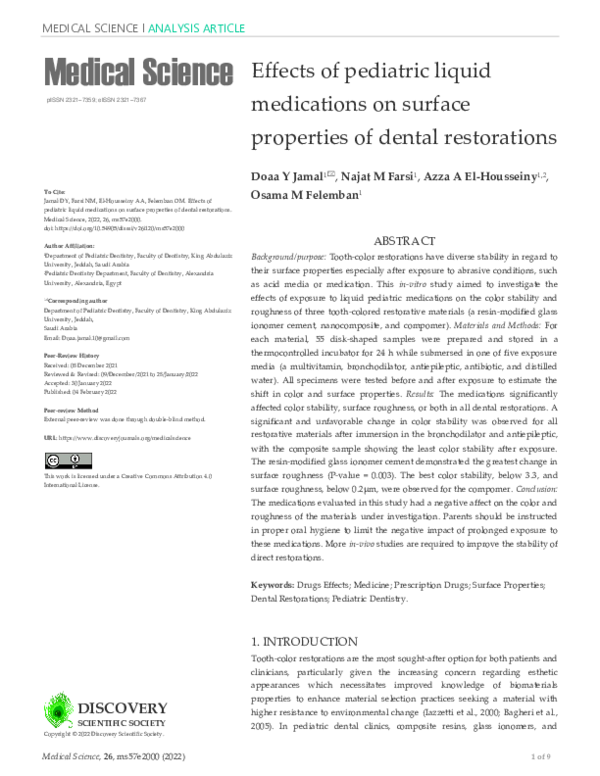 (PDF) Effects of pediatric liquid medications on surface properties of ...