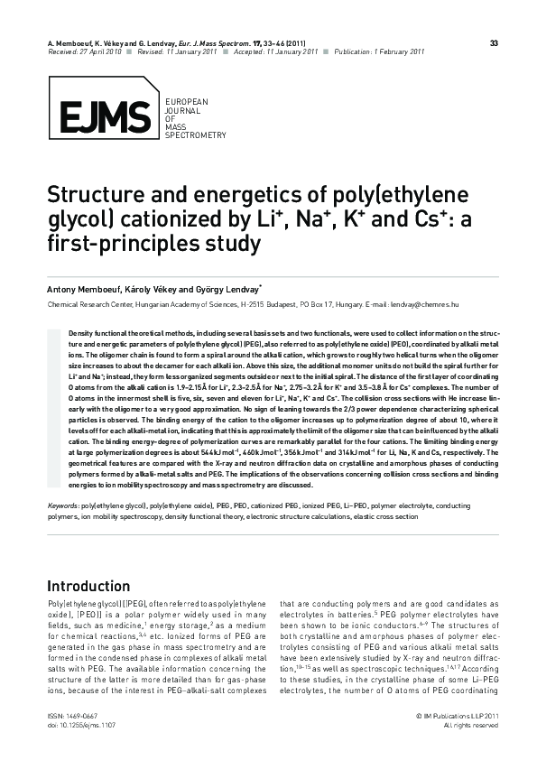 (PDF) Structure and Energetics of Poly(Ethylene Glycol) Cationized by Li+, Na+, K+ and Cs+: A ...